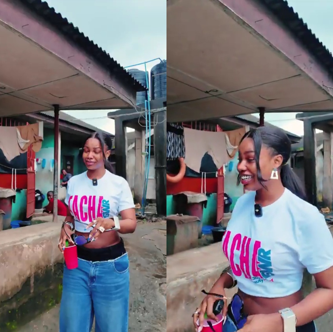 BBNaija Star, Tacha Gets Emotional As She Visits One-Room Apartment Where She Was Raised (Video)